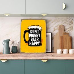 queence Metallbild &raquo;Beer Happy Spruch Stahlschild Blechschild&laquo; 1 Stk. tlg. 20x30x0,2cm - mit 4 Lochbohrung gelb Blech, Metall