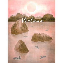 Komar Bild &raquo;Vintage Travel Vietnam&laquo; Natur 1 Stk. tlg. Wandbild zur Dekoration - ohne Rahmen rosa Holz, Papier