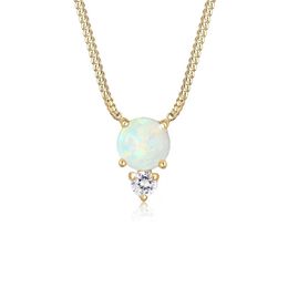 Elli Damen Collierkettchen &raquo;Zirkonia Synthetischer Opal Wei&szlig; 925 Sterling Silber vergoldet&laquo; gold