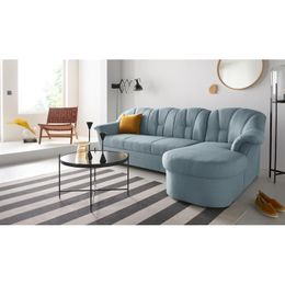 DOMO collection Ecksofa &raquo;Papenburg, zeitlose R&uuml;ckensteppung, elegante Formensprache, L-Form&laquo; in gro&szlig;er Farbvielfalt, wahlweise mit Bettfunktion blau 
