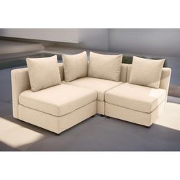 DOMO collection Ecksofa &raquo;Solskin, individuell erweiterbar/kombinierbar L-Form&laquo; mit losen Kissen. R&uuml;cken- und Seitenteile als Stecksystem. beige 100% 