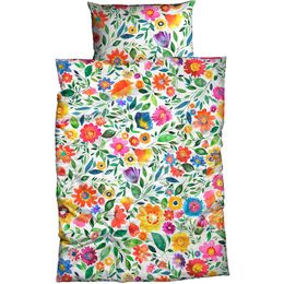 CASATEX Bettw&auml;sche &raquo;Malinda&laquo; 2 Stk. fr&uuml;hlingshafte frische Farben, Blumenwiese bunt Satin, Obermaterial: 100% Baumwolle
