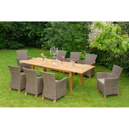 Merxx Garten-Essgruppe &raquo;Toskana&laquo; 8x Sessel, 1x Doppelausziehtisch 180(220/260)x100 cm, inkl. Sitzkissen, 17 Stk. tlg. Aluminium, Polyrattan, 