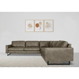 Home Affaire Ecksofa &raquo;Pinto, XXL, 250/290 cm, langer Schenkel, Ottomane&laquo; Cord, Chenille, Lederoptik, mit Keder, Metallf&uuml;&szlig;e, Wellenunterfederung grau 