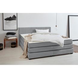OTTO products Boxspringbett &raquo;Peetu&laquo; Taschenfederkern-Matratze, in 4 Breiten und 4 Farben, incl. Topper blau Struktur fein aus 100%-recyceltem 