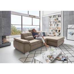 Die PlanBar Ecksofa &raquo;MP-IN16037 L-Form mit Kaltschaum-Polsterung&laquo; mit Sitztiefenverstellung & Zierkissen braun 100% Polyester