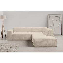 WERK2 Ecksofa &raquo;Zeus-M, tolles Sofa mit sch&ouml;nen Details, L-Form&laquo; Curvy Trend Garnitur, urbane Optik, komfortable Wellenunterfederung beige 90% 