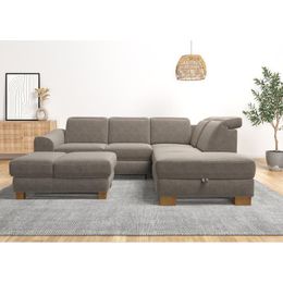 Home Affaire Ecksofa &raquo;Dundee L-Form&laquo; wahlweise mit Kopfteilverstellung und zus&auml;tzlich mit Bettfunktion grau Flachgewebe 100% Polyester