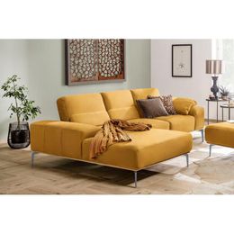 W.Schillig Ecksofa &raquo;run, Designsofa mit tollem Sitzkomfort, bequem, L-Form&laquo; mit elegantem Holzsockel, F&uuml;&szlig;e in Silber matt, Breite 279 cm gelb Longlife