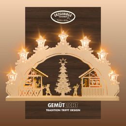 Weigla LED Schwibbogen &raquo;Weihnachtsmarkt, Lichterbogen aus Holz, NATUR, Made in Germany&laquo; 1 Stk. Erzgebirge garantiert, Weihnachtsdeko Innen, 