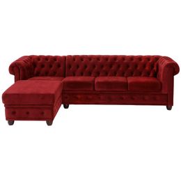 Home Affaire Chesterfield-Sofa &raquo;New Castle L-Form&laquo; hochwertige Knopfheftung in Chesterfield-Design, B/T/H: 255(171/72) rot