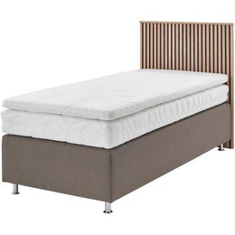 Westfalia Schlafkomfort Boxspringbett &raquo;Quercus&laquo; wahlweise mit LED-Beluchtung, 3 Matratzenarten zur Auswahl beige Kopfteil MDF/Dekor Eiche hell, Boxenbezug: Feinstruktur 100% 