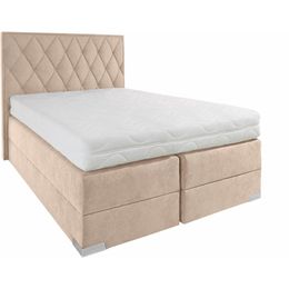 Westfalia Schlafkomfort Boxspringbett beige Bezug der Obermatratze: 100% Polyester, Bezug abnehm- und waschbar bis 60&deg;C;Unterbox und Kopfteil: Microvelours-Bezug (100% 