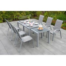 Merxx Garten-Essgruppe &raquo;Amalfi di Lusso&laquo; 8 Stk. tlg. mit 6 Sesseln und verstecktem zweitem Tisch zur Erweiterung braun Aluminium, Polyester