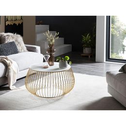 Salesfever Couchtisch &raquo;Coffeetable: Stilvolle Wohnzimmer-Erg&auml;nzung&laquo; Kristallklare Eleganz mit Marmoroptik, rosegoldfarben wei&szlig; Metall, Glas