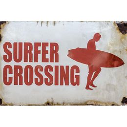 queence Metallbild &raquo;SURFER CROSSING&laquo; Spr&uuml;che & Texte Blechschilder rot Metall, Stahl