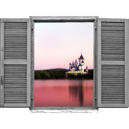 queence Wandtattoo &raquo;Schloss&laquo; Wandsticker, Wandbild, selbstklebend, 3D, Fenster bunt