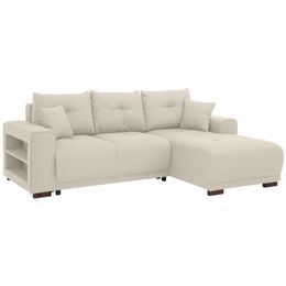Home Affaire Ecksofa &raquo;Viborg L-Form&laquo; mit Regal in der Armlehne, wahlweise mit Bettfunktion beige Struktur (100% Polyester);Struktur fein ( 100% 
