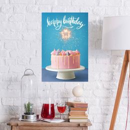 queence Metallbild &raquo;Birthday Cake&laquo; Essen Schriftzug Schriftz&uuml;ge 1 Stk. tlg. Stahlschilder blau Metall, Stahl