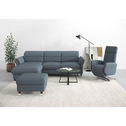 Sit & More sit&more Ecksofa &raquo;Grenoble L-Form mit Federkern&laquo; wahlweise mit Bettfunktion, Bettkasten, Arm- und Kopfteilverstellung blau