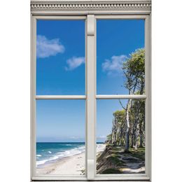 queence Wandsticker &raquo;Strand&laquo; Wandsticker, Wandbild, selbstklebend, 3D, Fenster blau