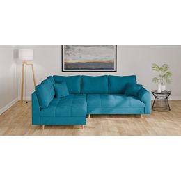 Home Affaire Ecksofa &raquo;CHARRE L-Form mit Ottomane, Ma&szlig;e B/T/H: 231/161/81 cm&laquo; feine Steppung, lose R&uuml;cken- und Zierkissen, auch in Cord und Boucl&eacute; blau