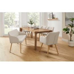 Riess Ambiente Nordische Sitzbank SCANDINAVIA MEISTERST&Uuml;CK 115cm beige natur Massivholz mit Armlehne Riess-Ambiente