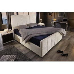 Riess Ambiente Modernes Boxbett PRESTIGE 160x200cm creme Boucl&egrave; mit Stauraum und Lattenrost Riess-Ambiente