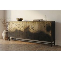 Riess Ambiente Exklusives Sideboard OXID 180cm schwarz gold massives Mangoholz Metall Soft Close Riess-Ambiente Modern Shabby
