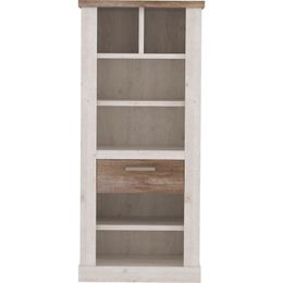 FORTE B&uuml;cherregal H&ouml;he 160 cm, Aktenregal mit Schublade, im Landhausstil wei&szlig; FSC -zertifizierter Holzwerkstoff