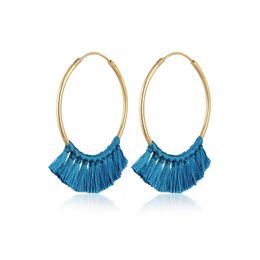 Elli Damen Paar Creolen &raquo;Creole Tassel Quaste Festival Rot Boho 925 Silber vergoldet&laquo; blau