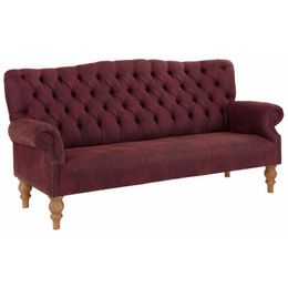Home Affaire Chesterfield-Sofa &raquo;Lord&laquo; mit echter Chesterfield-Knopfheftung und Ziern&auml;geln rot Struktur fein (100% Polyester);Luxus-Microfaser 