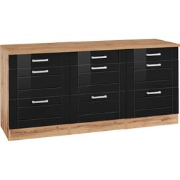 KOCHSTATION Unterschrank &raquo;KS-Tinnum&laquo; 180 cm breit, Metallgriffe, MDF Fronten, mit 3 Schubk&auml;sten, 6 Ausz&uuml;ge schwarz Holzwerkstoff