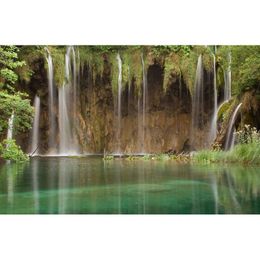papermoon Fototapete &raquo;WASSERFALL-FLUSS SEE WALD STEINE BLUMEN BERGE BACH XXL&laquo; bunt Vlies