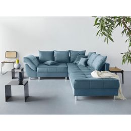 Collection AB Ecksofa &raquo;(Spar-Set) Innsbruck L-Form und Hocker&laquo; Ecksofa und Hocker, Recamiere links oder rechts montierbar blau Microfaser PRIMABELLE (