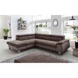 COTTA Ecksofa &raquo;Komaris L-Form, B: 249 cm&laquo; mit Kopfteilverstellung, optional Bettfunktion, Bettkasten & Licht braun Microfaser PRIMABELLE (100% 