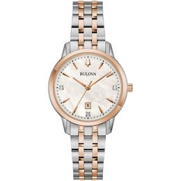 Bulova Damen Quarzuhr Armbanduhr, Damenuhr, Edelstahlarmband, Leuchtzeiger, Datum rosa