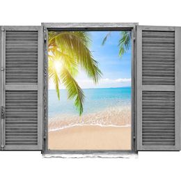 queence Wandtattoo &raquo;Strand&laquo; Wandsticker, Wandbild, selbstklebend, 3D, Fenster beige