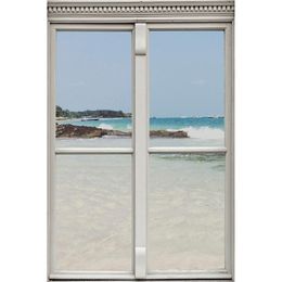 queence Wandsticker &raquo;Strand&laquo; Wandsticker, Wandbild, selbstklebend, 3D, Fenster blau