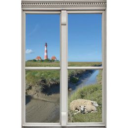 queence Wandsticker &raquo;Schafe und Leuchtturm&laquo; Wandsticker, Wandbild, selbstklebend, 3D, Fenster gr&uuml;n