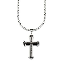 Bruno Banani Herren Kette mit Anh&auml;nger &raquo;Schmuck Geschenk Halskette Kreuz Venezianerkette Silber Schwarz&laquo; silber