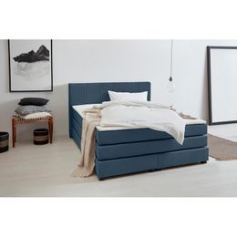 OTTO products Boxspringbett &raquo;Peetu&laquo; Taschenfederkern-Matratze, in 4 Breiten und 4 Farben, incl. Topper blau Struktur fein aus 100%-recyceltem 