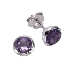 ZEEme Damen Paar Ohrstecker &raquo;Silber 925 rhodiniert mit echtem Amethyst 7,5mm&laquo; wei&szlig;