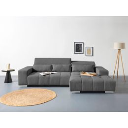 COTTA Ecksofa &raquo;Orion L-Form&laquo; mit 2x Kopfteilverstellung & 3 Nierenkissen grau 100% Polyester