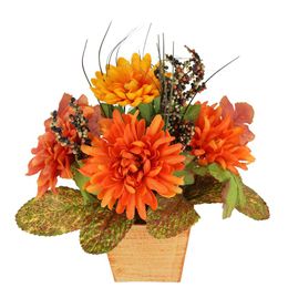 I.GE.A. Kunstblume &raquo;Dahlien-Gesteck im Topf&laquo; Mit Beeren Blume Dekoblume Gesteck Herbstblume Herbstdeko Mittelst&uuml;ck orange Polyester