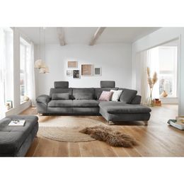 Die PlanBar Ecksofa &raquo;MP-IN14007 L-Form&laquo; wahlweise mit Bettfunktion und verstellbaren Kopfst&uuml;tzen, in Cord grau 100% Polyester