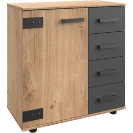 wimex Kombikommode &raquo;Stockholm, Schrank Made in Germany&laquo; rustikale Optik Industrial-Look, 1-t&uuml;rig mit 4 Schubladen, 81/41/83 cm grau Spanplatte