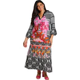 sheego loves miss goodlife Damen Volantkleid im Mustermix schwarz-pink-bedruckt Gr&ouml;&szlig;e 42