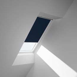 Velux Verdunklungsrollo &raquo;DKL PK10 1100SWL&laquo; verdunkelnd Verdunkelung ohne Bohren in F&uuml;hrungsschienen wei&szlig;e F&uuml;hrungsschienen & Griffleiste blau 