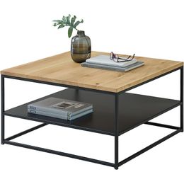 Stolkom Couchtisch &raquo;Tilda Wohnzimmertisch Massivholz im Industrial Style BxHxT 75x40x75 cm&laquo; Eiche Massivholz ge&ouml;lt, Metallablage in schwarz braun